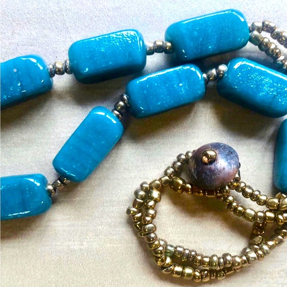 Jewelry | Antique Large Cerulean Blue Rectangle Glass Beads | Poshmark